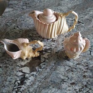 Dining | Ceramic Seashell Tea Set W Teapot Creamer Sugar | Poshmark
